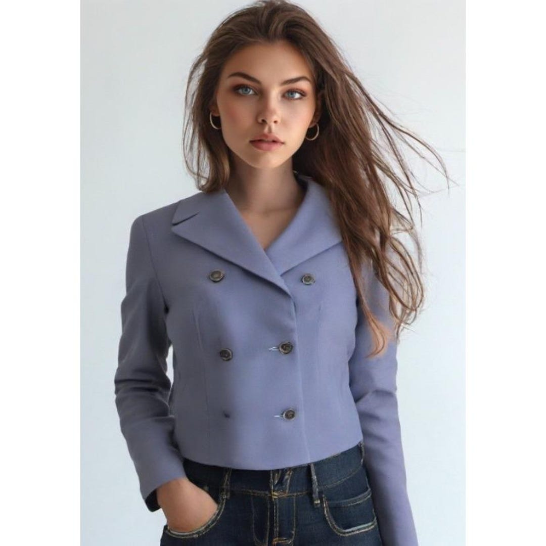 90s Kristen Blake Merino Wool Blazer Double Breasted Size Large Blue ...