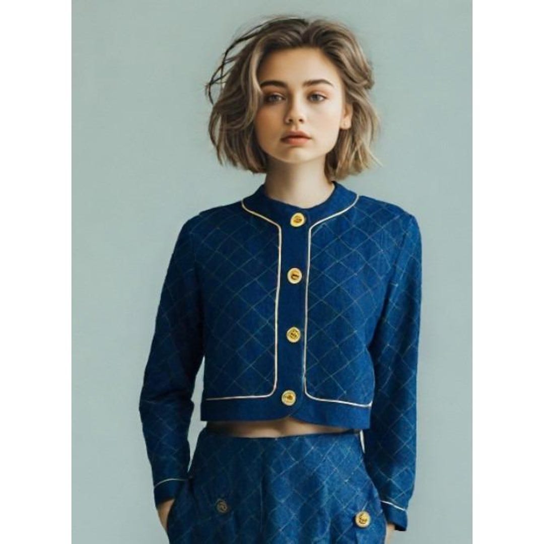 Brett Harrison Jean Jacket Gold Thread Diamond Embroidery Twist Blue ...