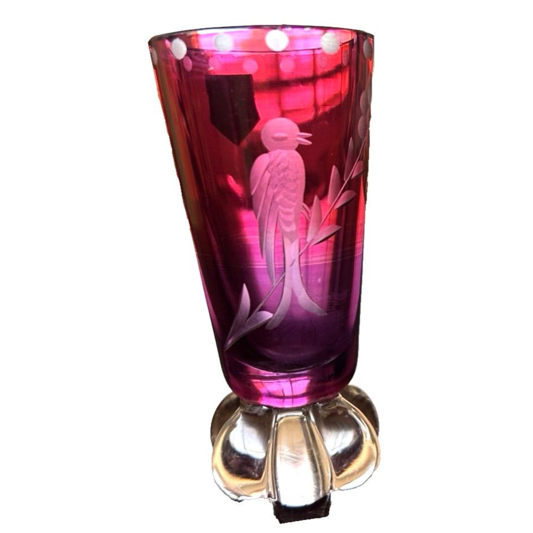 Vintage Etched Crystal Stem Vase Sweden Vodka Cordial Footed Shot Glass ...