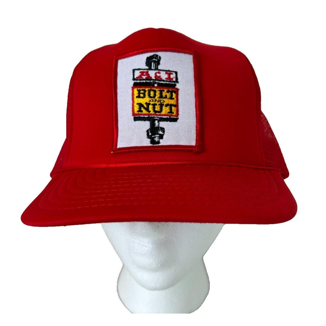 90s Mohrs A&I Bolt Nut Mens Baseball Trucker Hat Red Snapback Retro ...