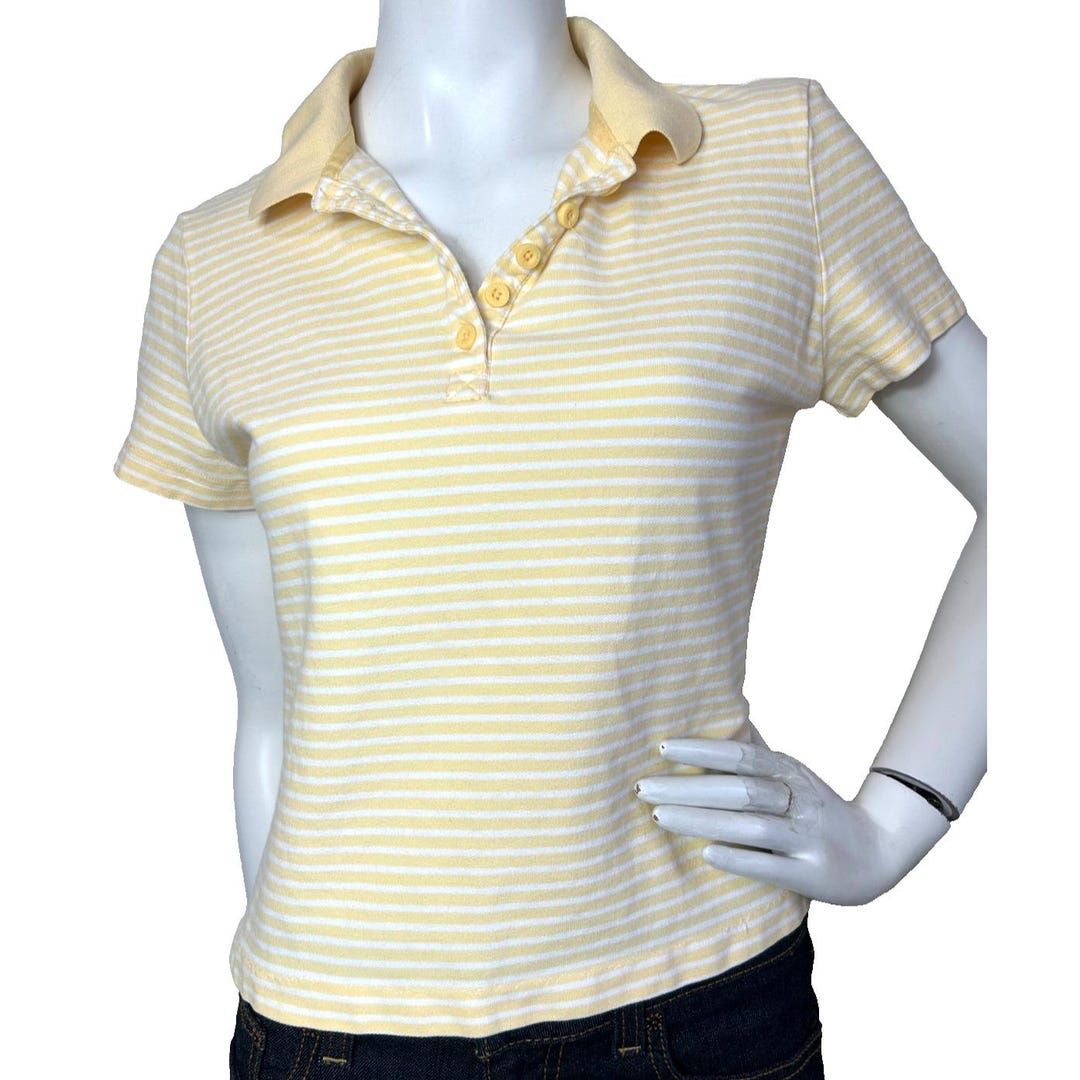 90s Interlock Cotton Polo Top Size Medium Yellow Striped Short Sleeve ...