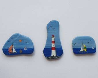 Mini Sailing Fridge Magnets Set of 3 Handpainted Slate Day Light Scene ...