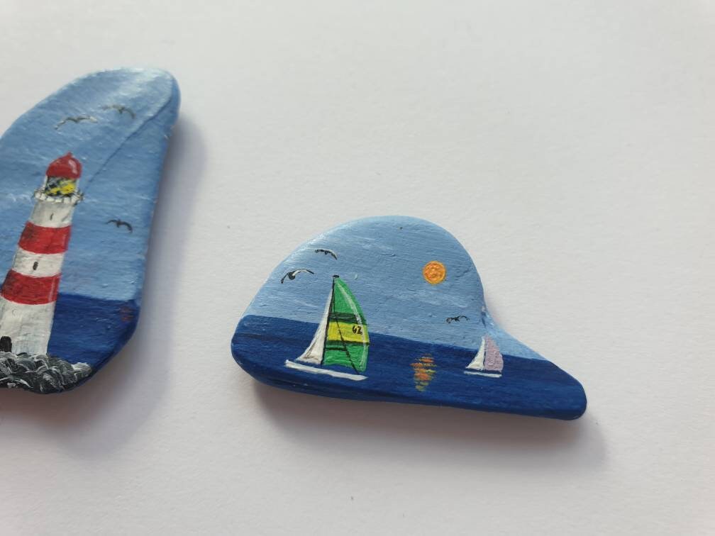 Mini Sailing Fridge Magnets Set of 3 Handpainted Slate Day - Etsy