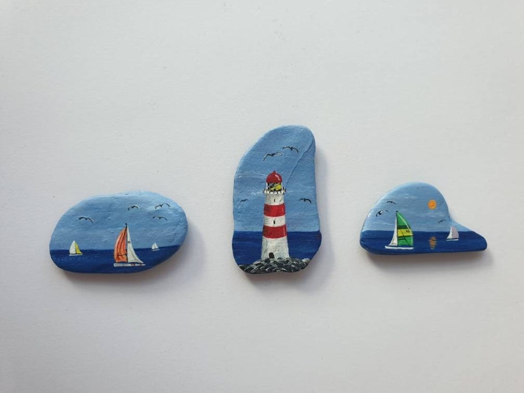 Mini Sailing Fridge Magnets Set of 3 Handpainted Slate Day Light Scene ...