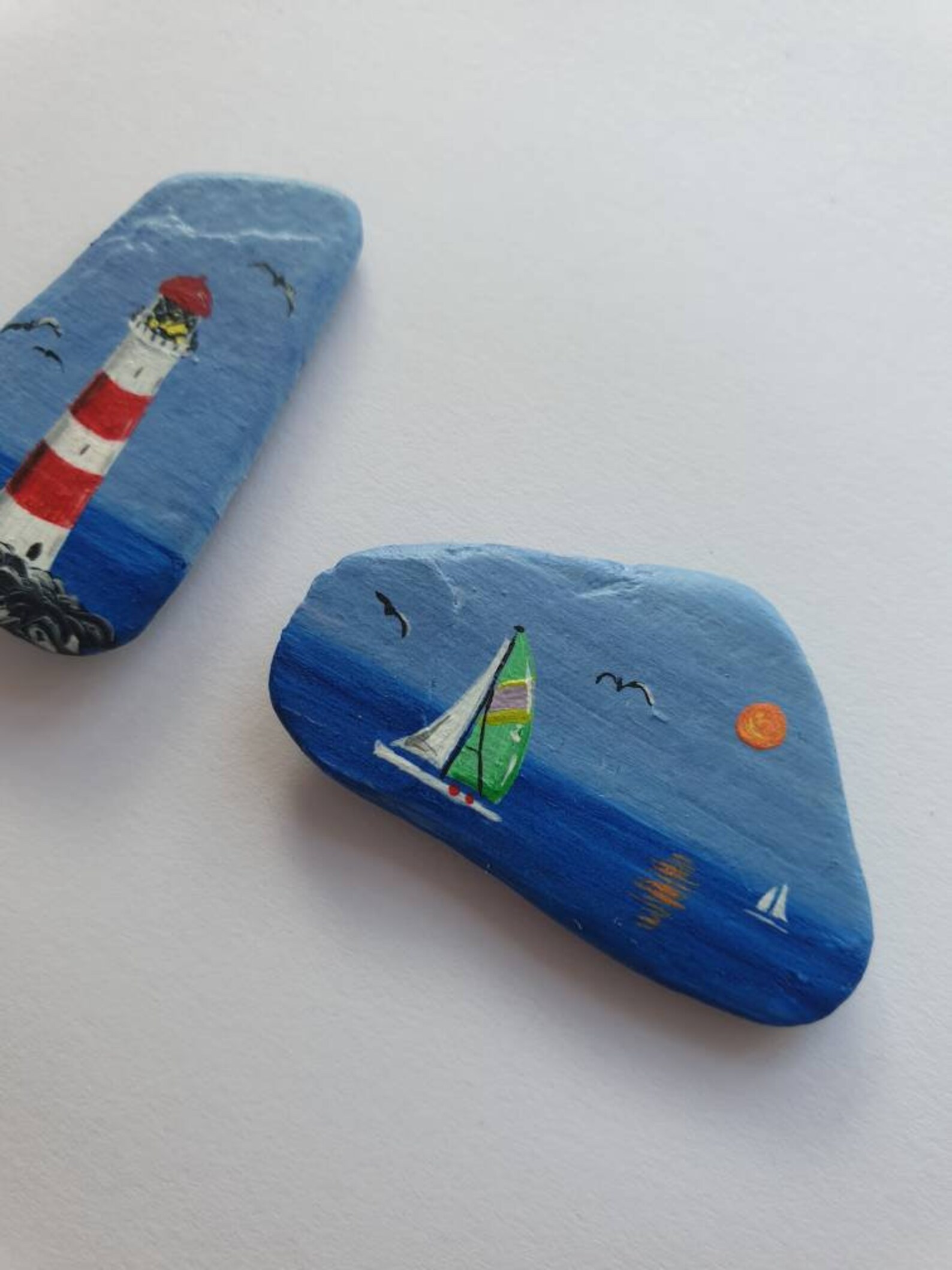 Mini Sailing Fridge Magnets Set of 3 Handpainted Slate Day Light Scene ...