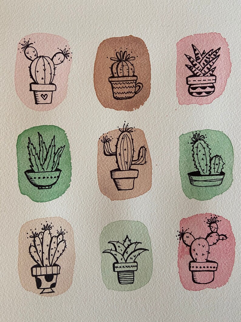 Handmade Watercolor and Ink Artwork of Succulents and Cacti - Etsy