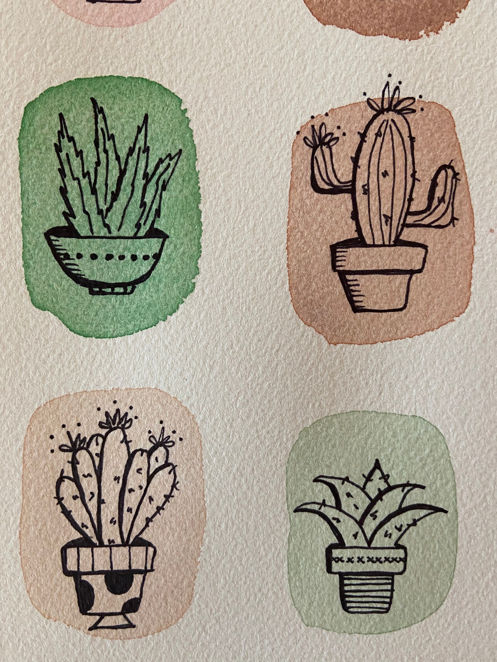Handmade Watercolor and Ink Artwork of Succulents and Cacti - Etsy