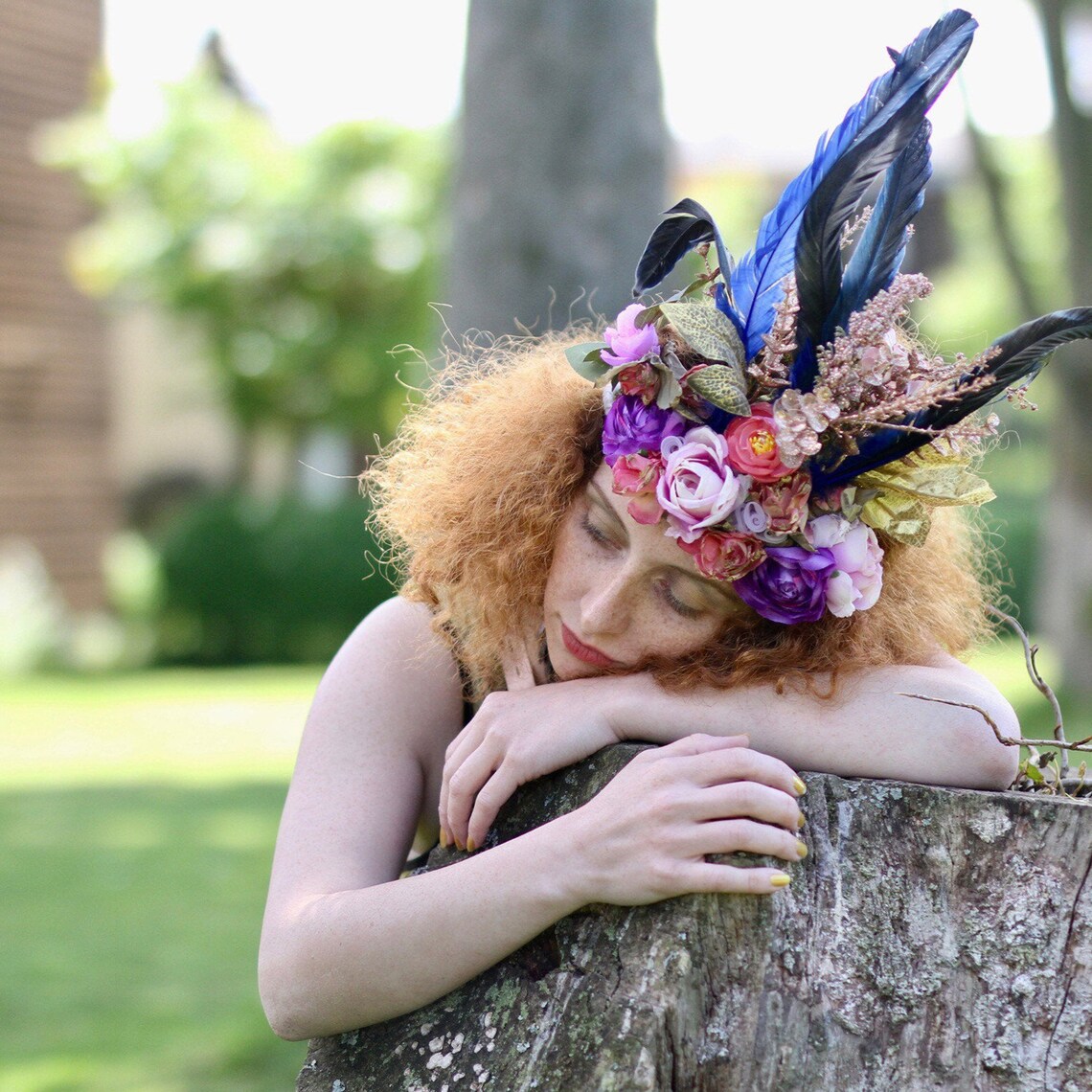Handmade One of a Kind Burlesque Fashion Costume Headdress With Flowers ...
