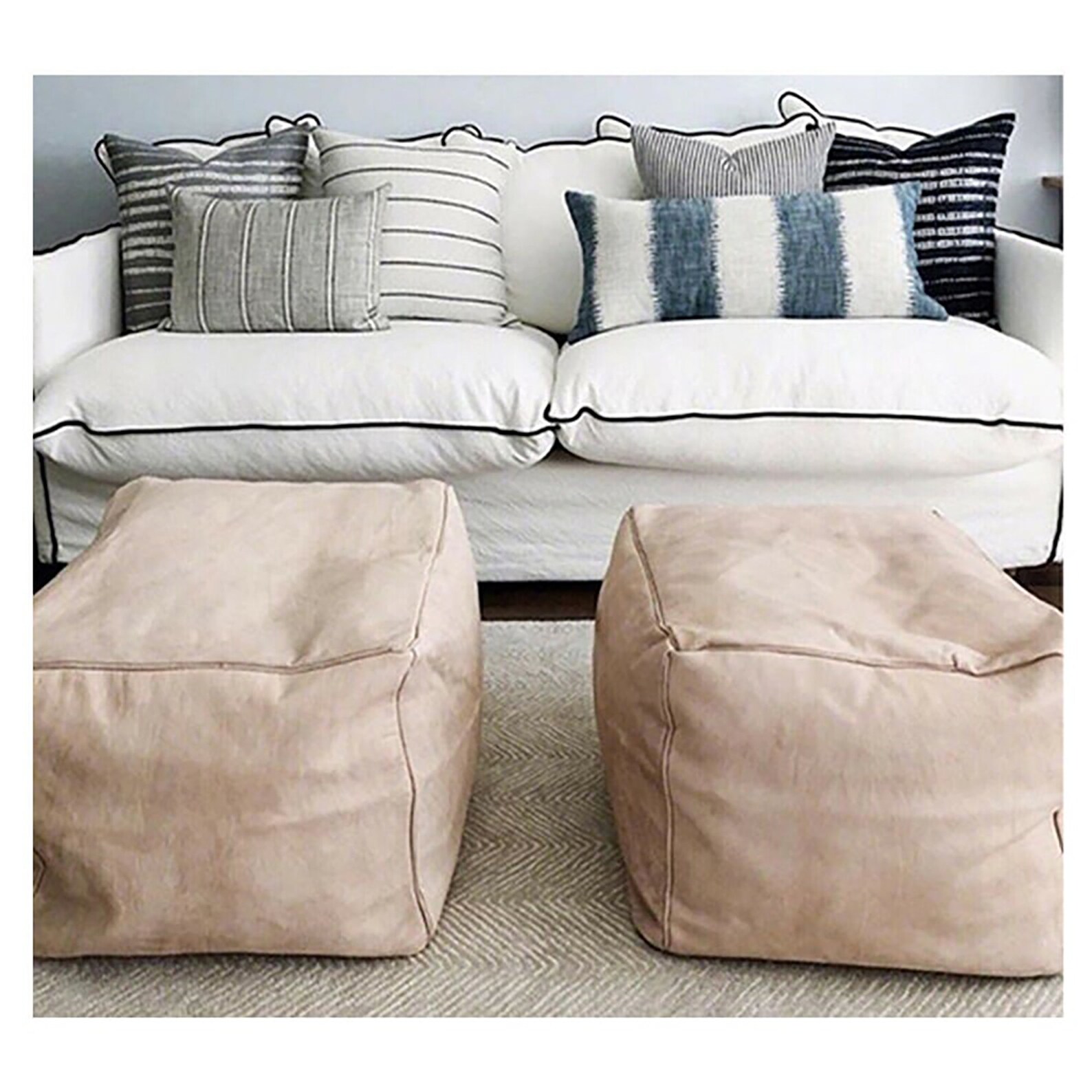 Set of 2 Natural Pouf Pair pouf ''60% | Etsy