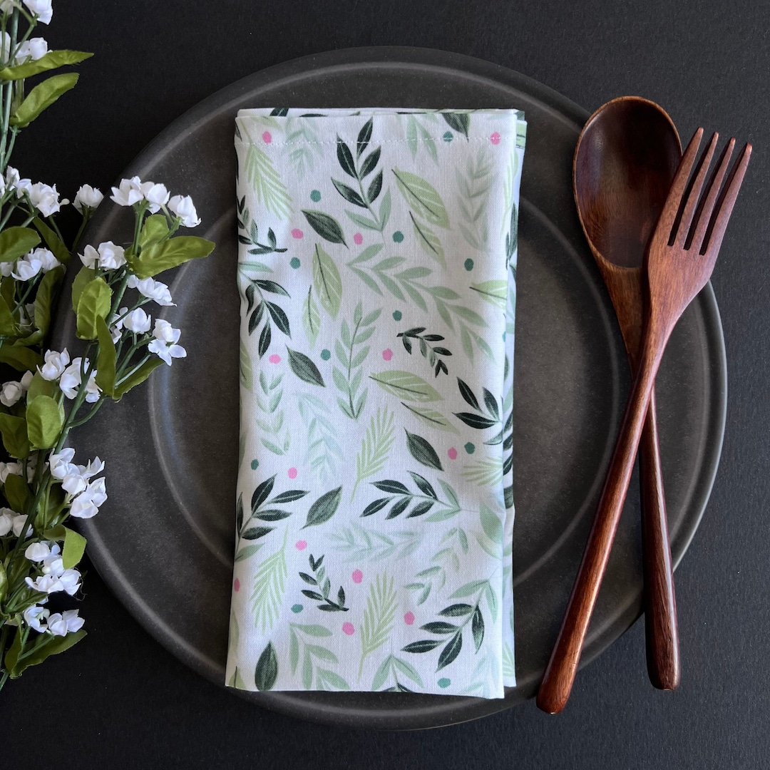 Green Leaves Cloth Dinner Napkin - Zero Waste Kitchen - Cotton Dinner ...