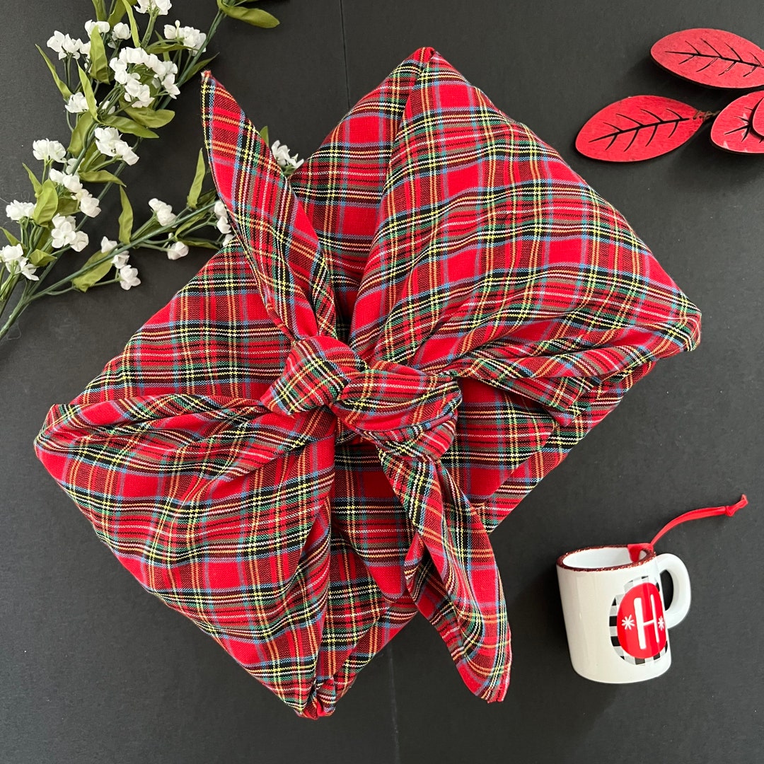 Red Royal Stewart Christmas Plaid Tartan Furoshiki Gift Wrapping, Eco ...