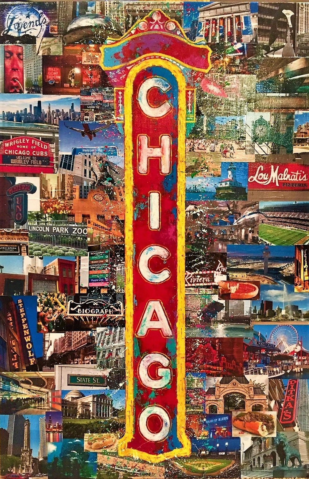 Chicago Theatre Marquee City Collage Gallery Wrapped Canvas Art Print ...
