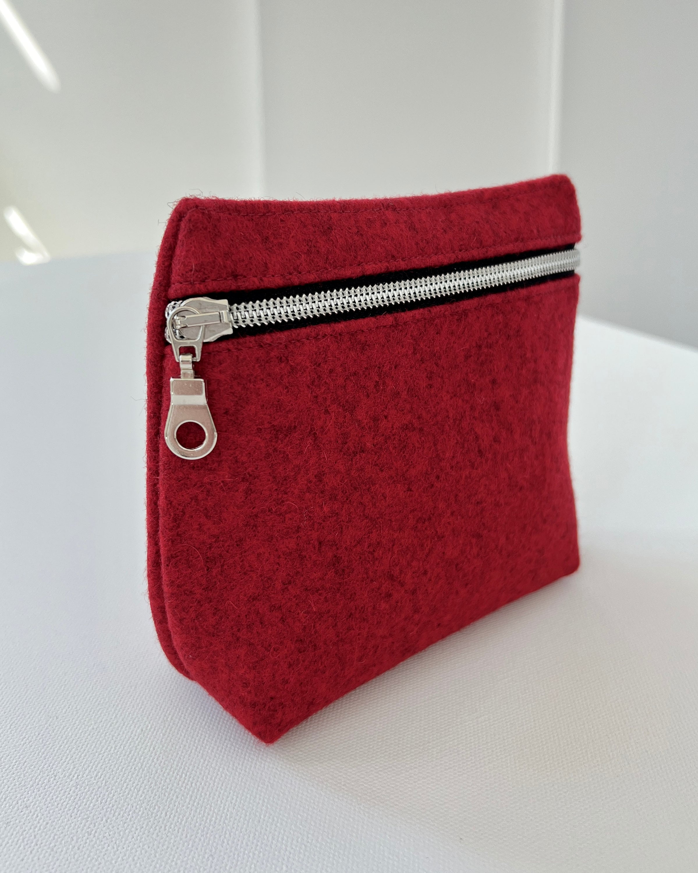 Handmade Ruby Red Italian Wool Makeup Bag: Minimalist Zipper Pouch - Etsy