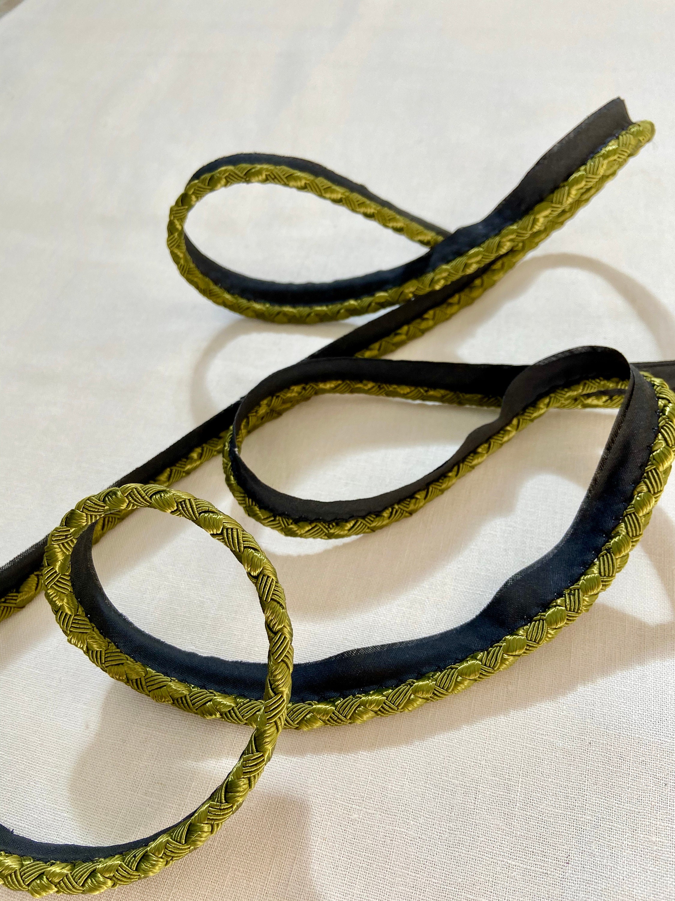 Satin Green Braided Cord Trim with Lip Braid / Cross-Hatch | Etsy