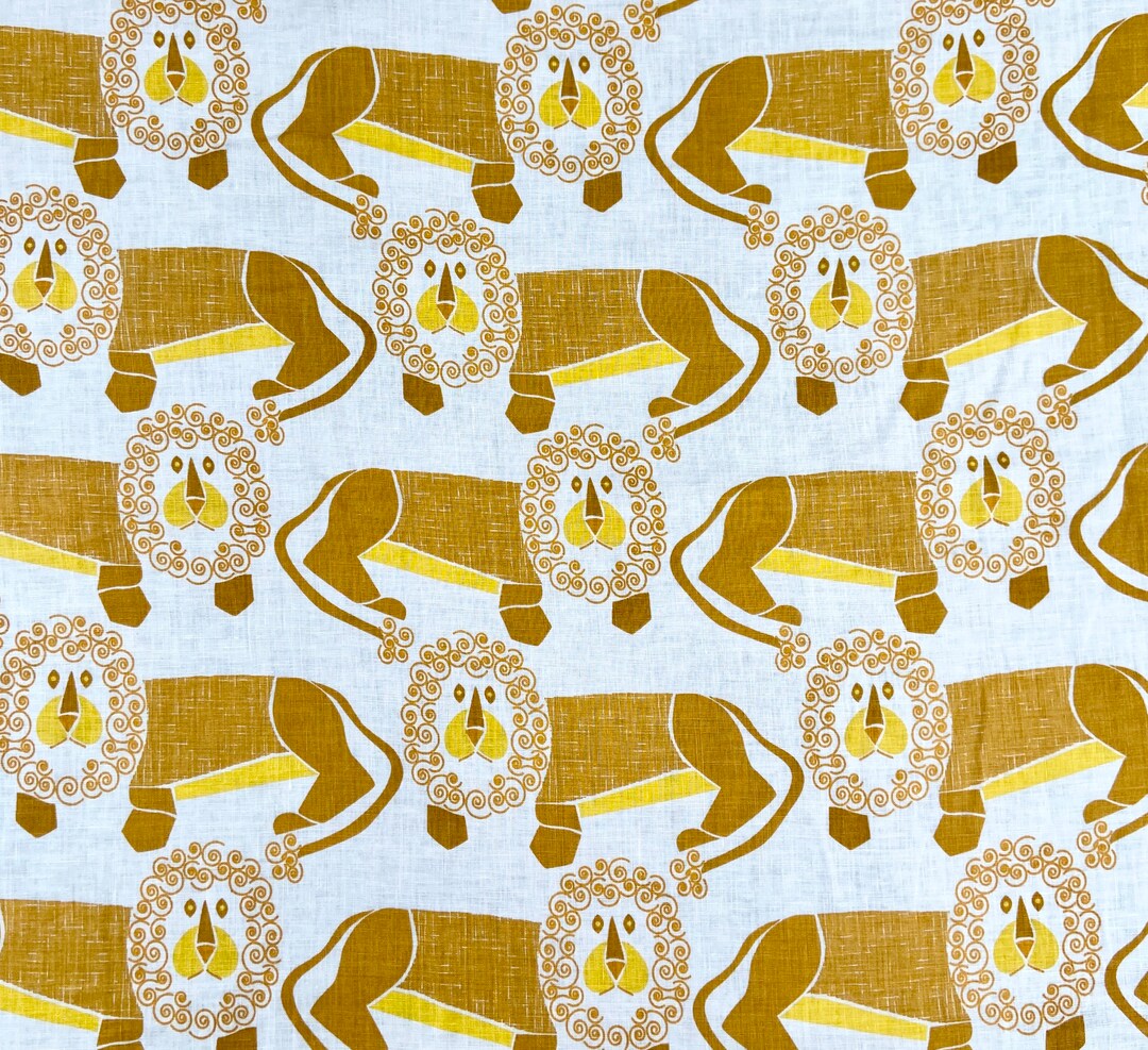 Animal Print Fabric - Lion Pattern on 100% Italian Linen - Gold ...