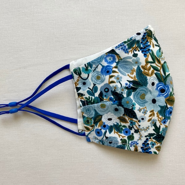 Blue Floral Face Mask - Etsy
