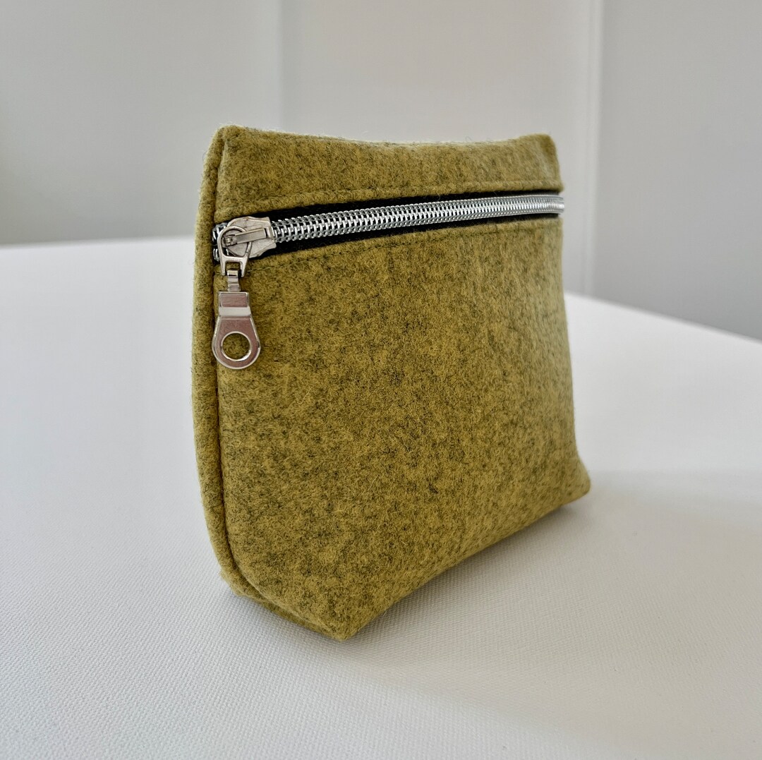 Citron Green Wool Makeup Bag: Handmade Minimalist Pouch - Etsy