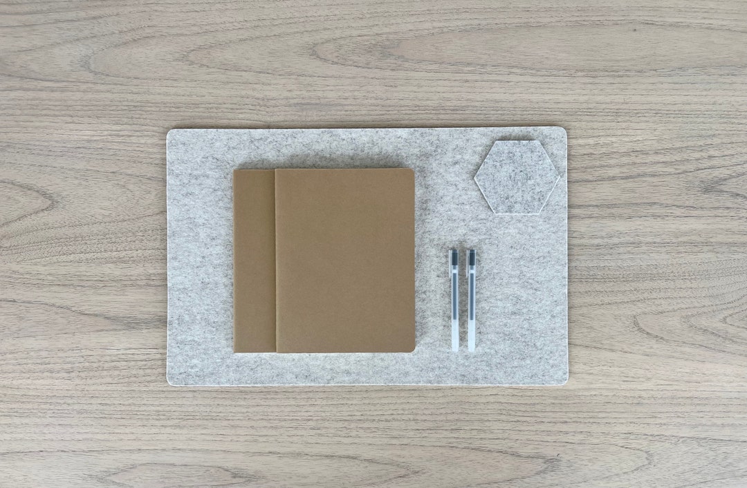 Beige Cream Wool Felt Desk Pad - XL 14" X 24” - Laptop Keyboard Mouse ...