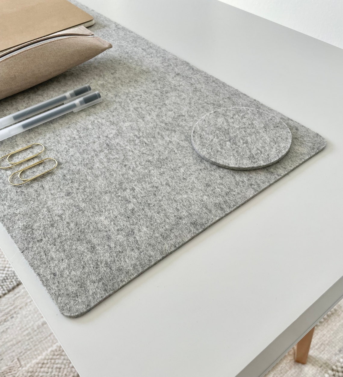 Gray Wool Felt Desk Pad XXL 12 X 32 Laptop | Etsy