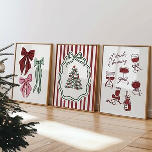 Preppy Christmas Wall Art Set of 3: Red & White Christmas Printable Art ...