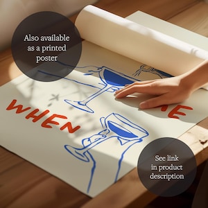 Tell Me When Poster Retro Wine Print, Cheers Printable Art Red & Blue ...