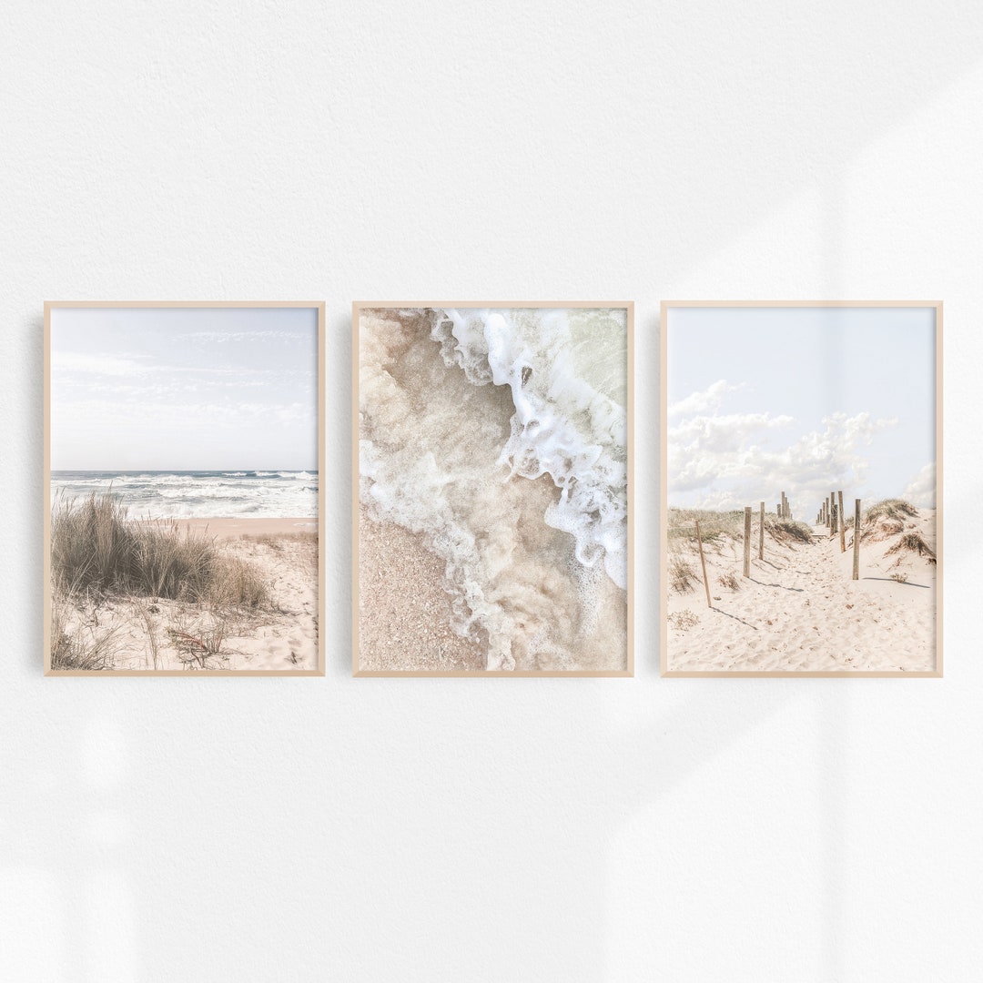 Neutral Beach Prints Set of 3 Printable, Coastal Wall Art Beach Wall ...