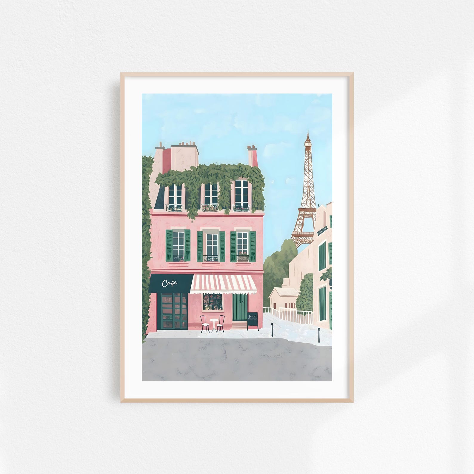 Paris Painting Cafe Watercolor Printable Art, La Maison Rose Cute Pink ...