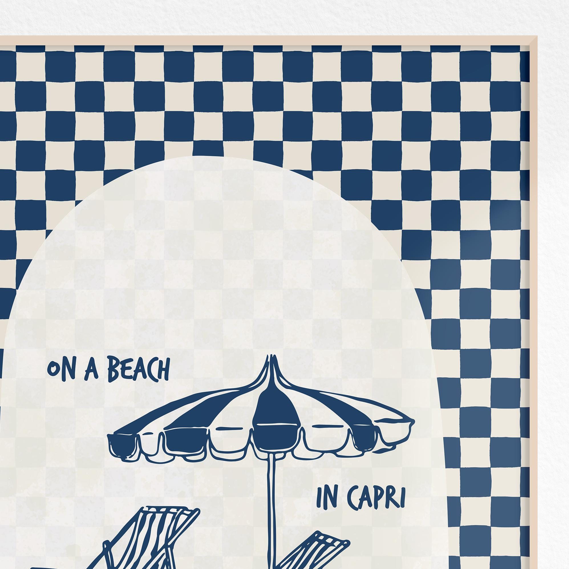 Capri Poster Italy Printable Wall Art, Checkered Trendy Art, Navy Blue ...