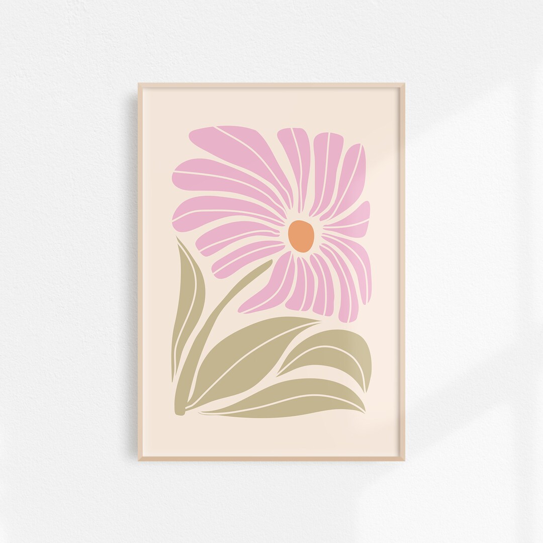 Groovy Flower Print Pastel Flower Poster, Pink & Sage Green Abstract ...