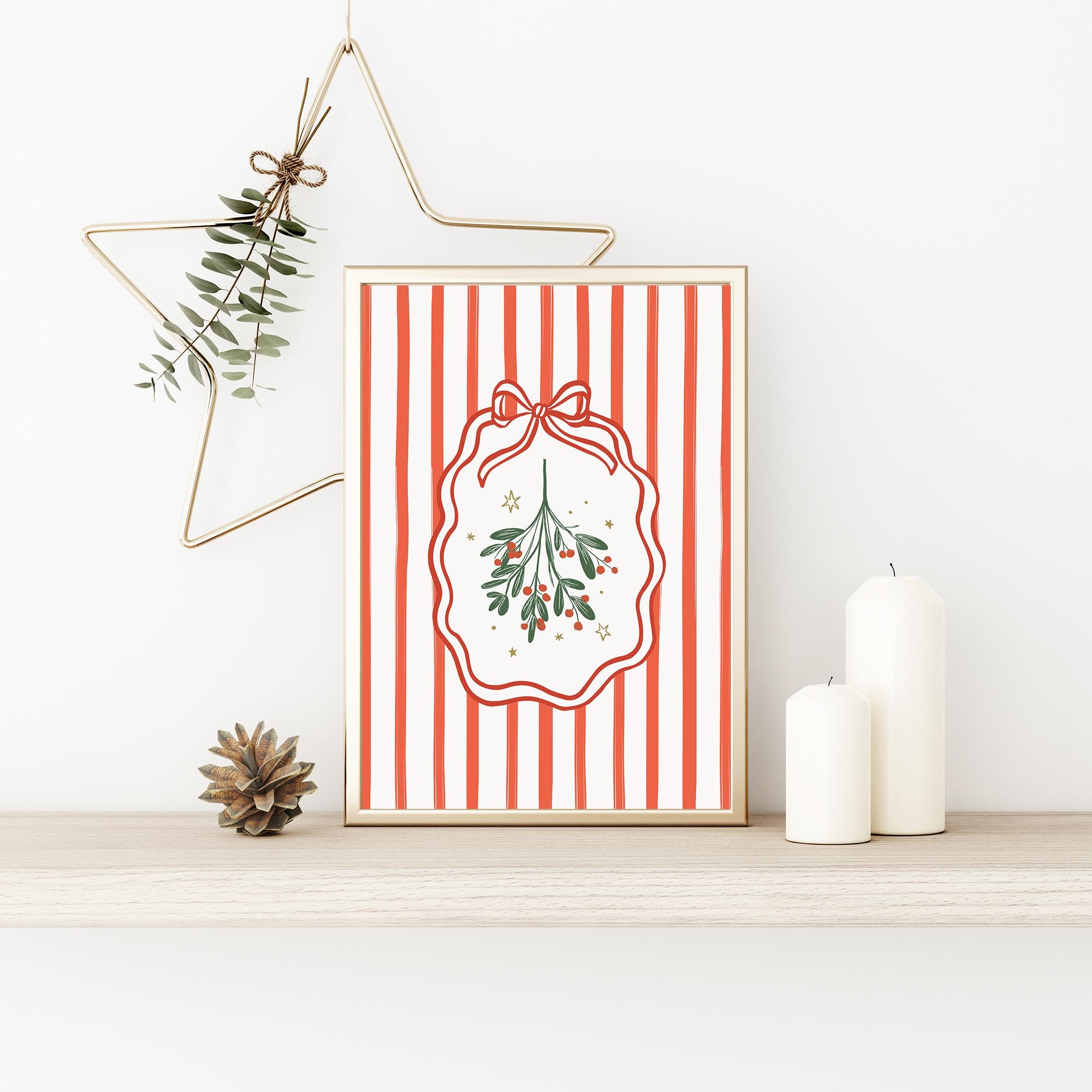 Red & White Striped Mistletoe Print: Cute Christmas Printable Art ...