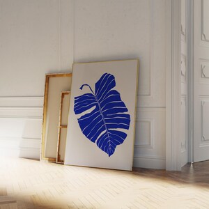 Cobalt Blue Wall Art Botanical Posters, Blue Abstract Leaves Print Set ...
