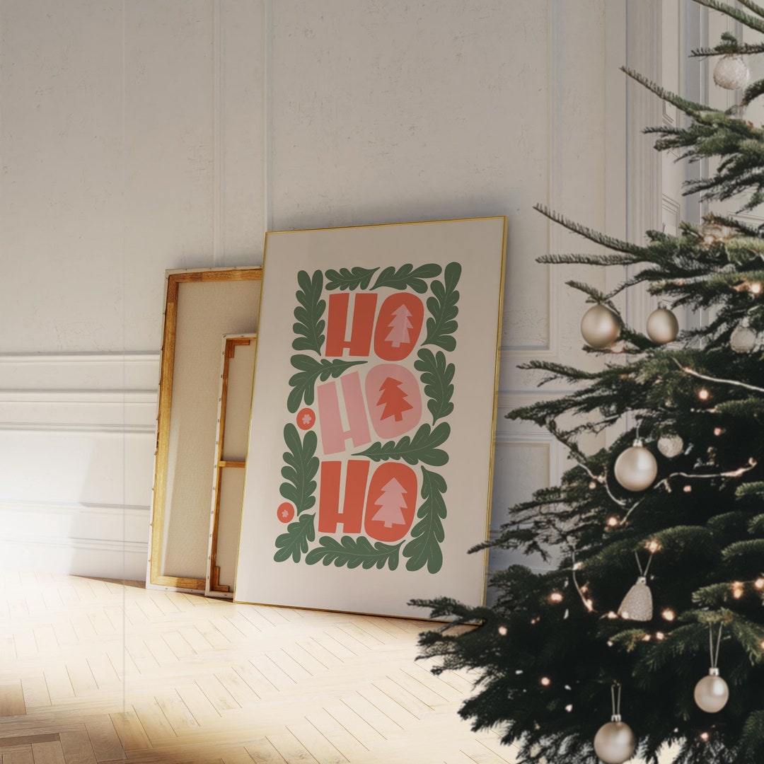 Retro Christmas Print Ho Ho Ho Printable Art, Aesthetic Christmas Sign ...