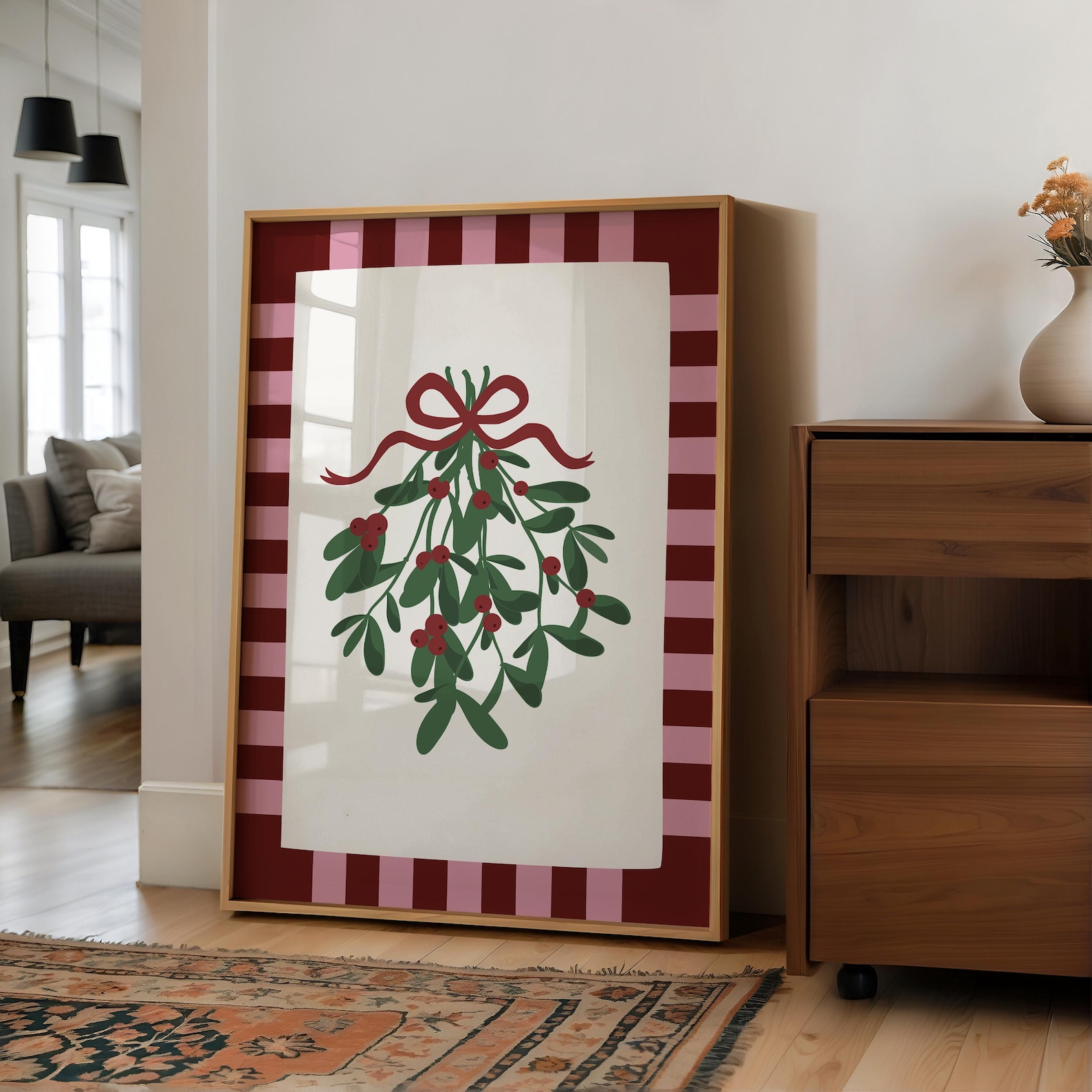 Preppy Christmas Prints: Set of 8 Burgundy & Pink Trendy Christmas ...