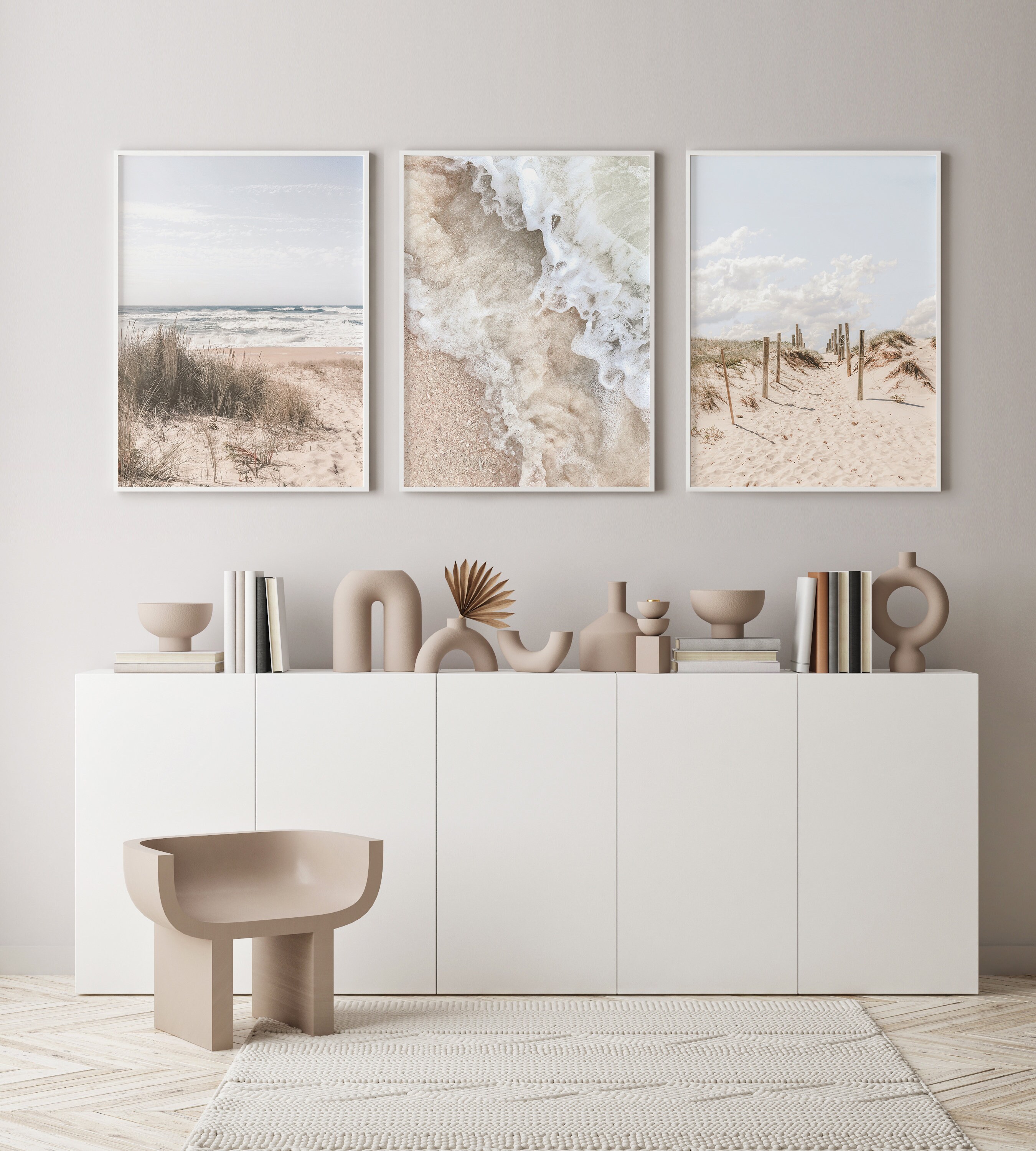 Neutral Beach Prints Set of 3 Printable, Coastal Wall Art Beach Wall ...