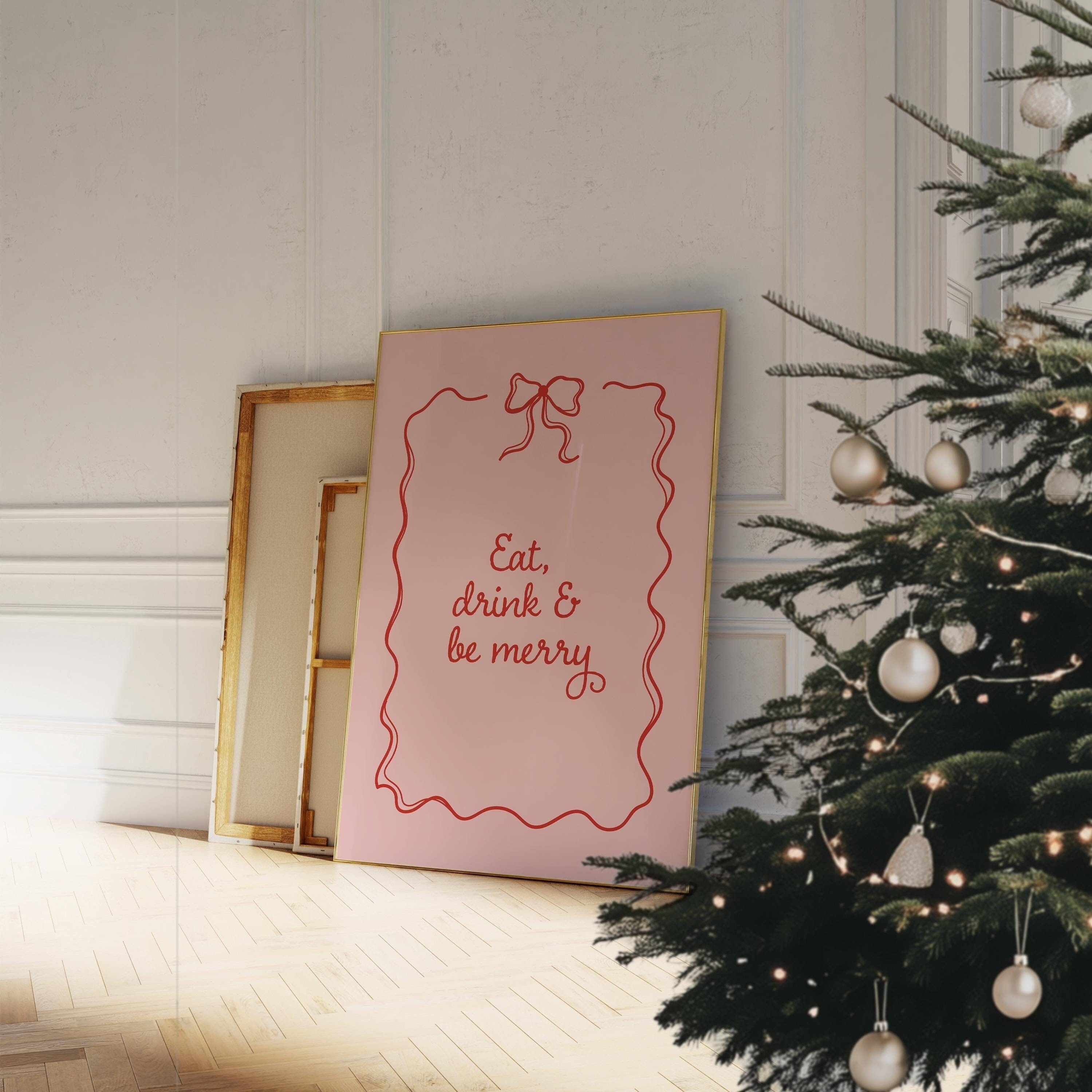 Trendy Christmas Print Pink Christmas Poster, Cute Christmas Wall Art ...