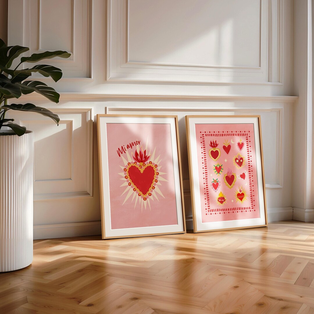 Pink & Red Heart Printable Art Love Poster Set of 2, Sacred Heart ...