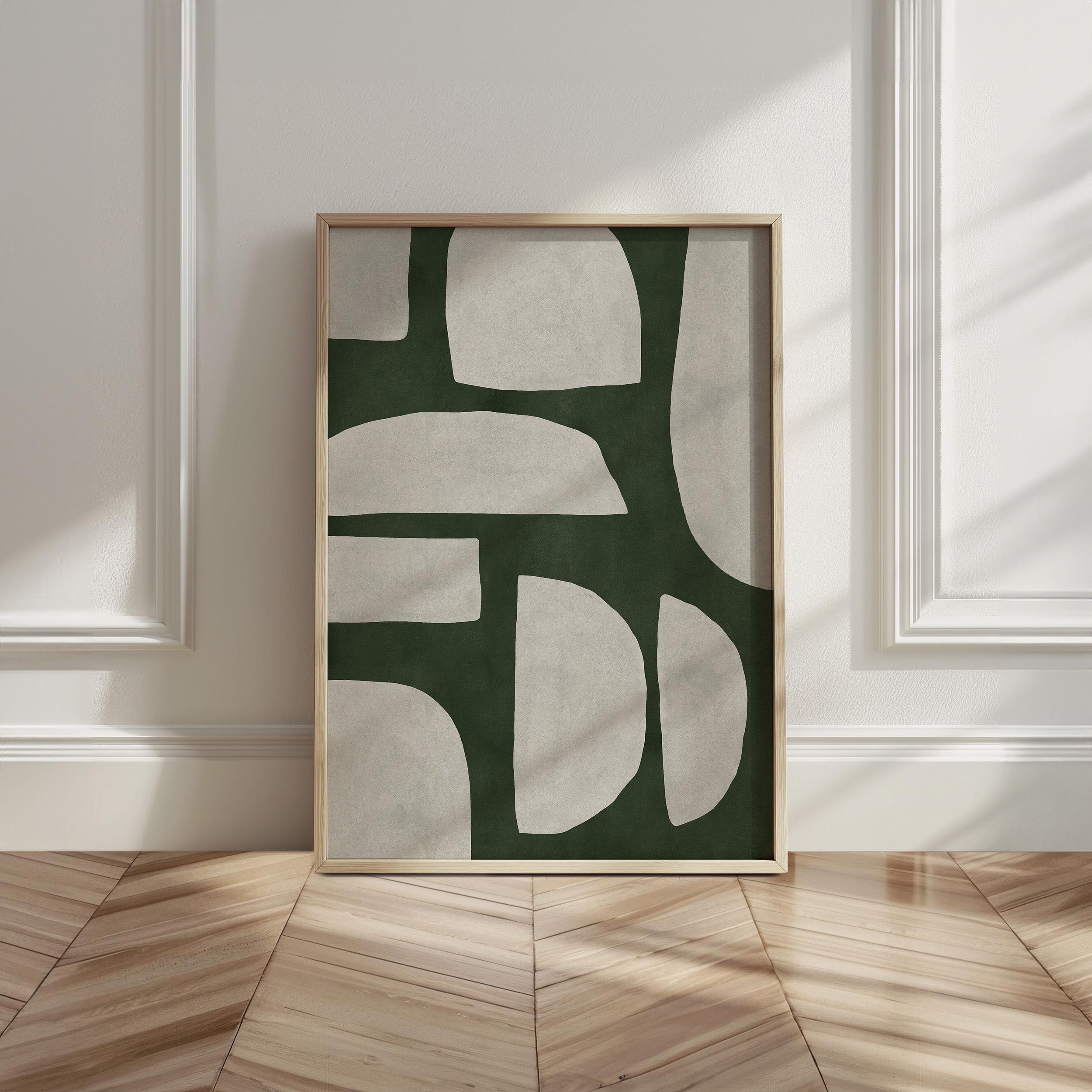 Moss Green Abstract Art Print Set of 3, Mid Century Green Posters Olive ...