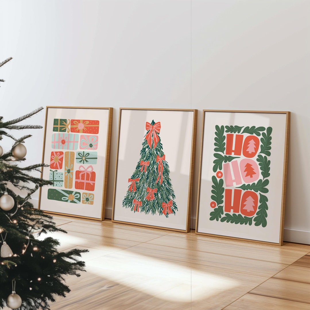 Retro Christmas Print Set of 3 Modern Christmas Printable Art, Trendy ...