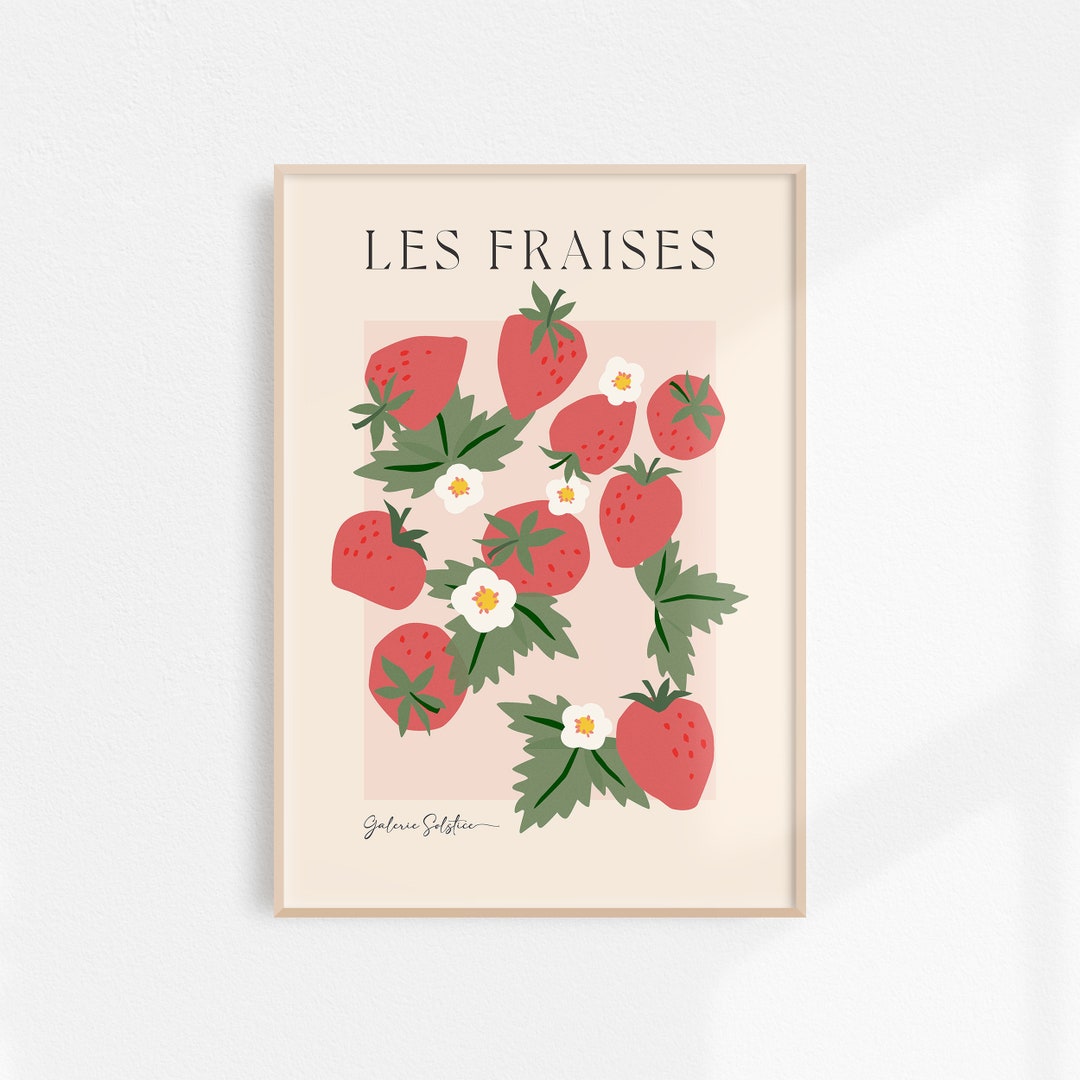 Strawberry Poster Fruit Print, Aesthetic Room Decor Retro Strawberry Printable Art, Fruit Market ...