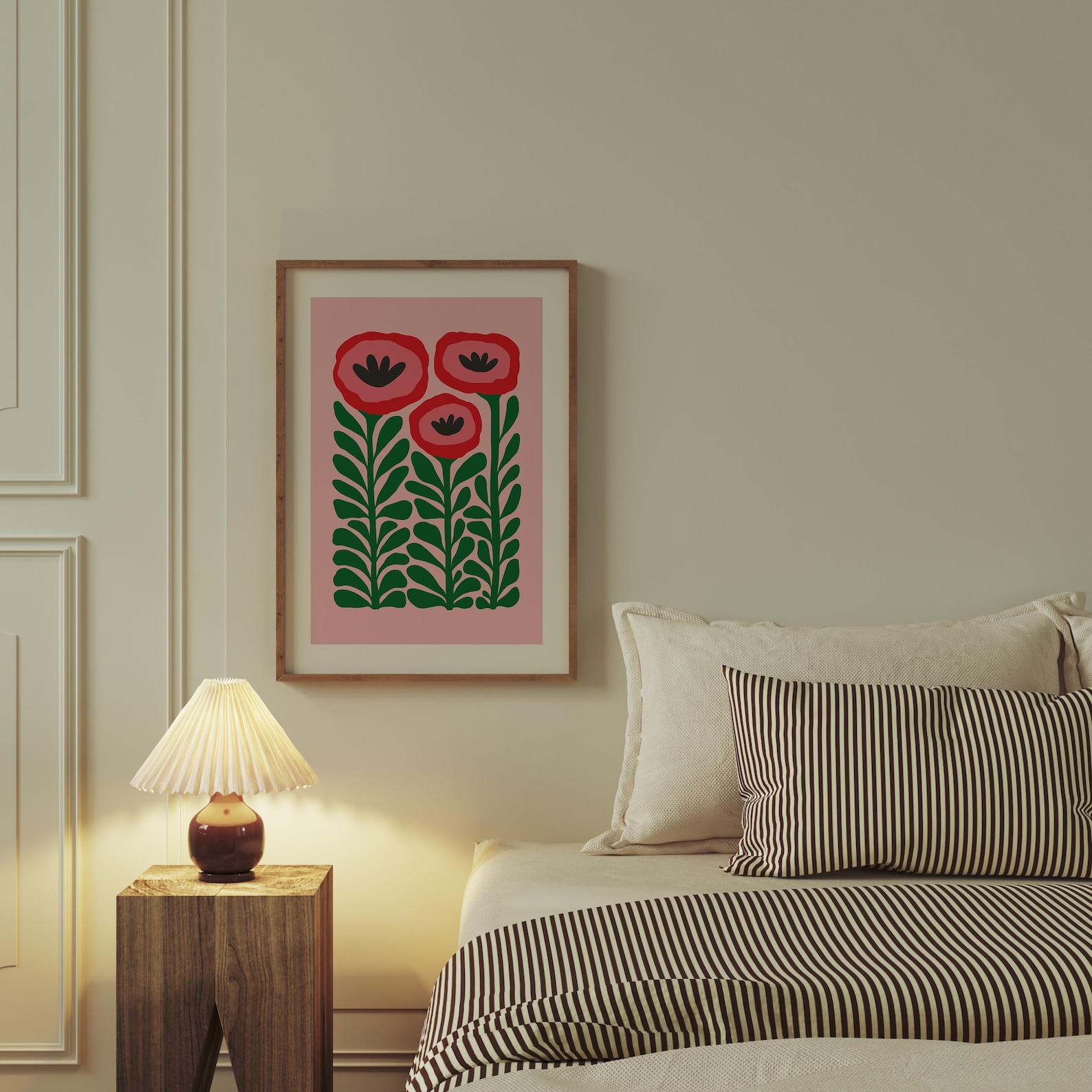 Retro Poppy Art Print Pink & Green Flower Poster Set of 2, Colorful ...