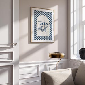 Capri Poster Italy Printable Wall Art, Checkered Trendy Art, Navy Blue ...