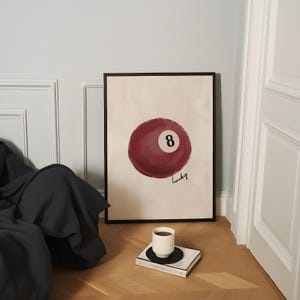 Vintage Pool Ball Print Red Retro Poster, Hand-drawn 8 Ball Print ...