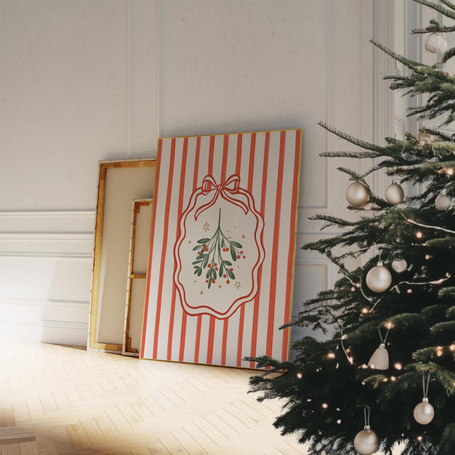 Red & White Striped Mistletoe Print: Cute Christmas Printable Art ...