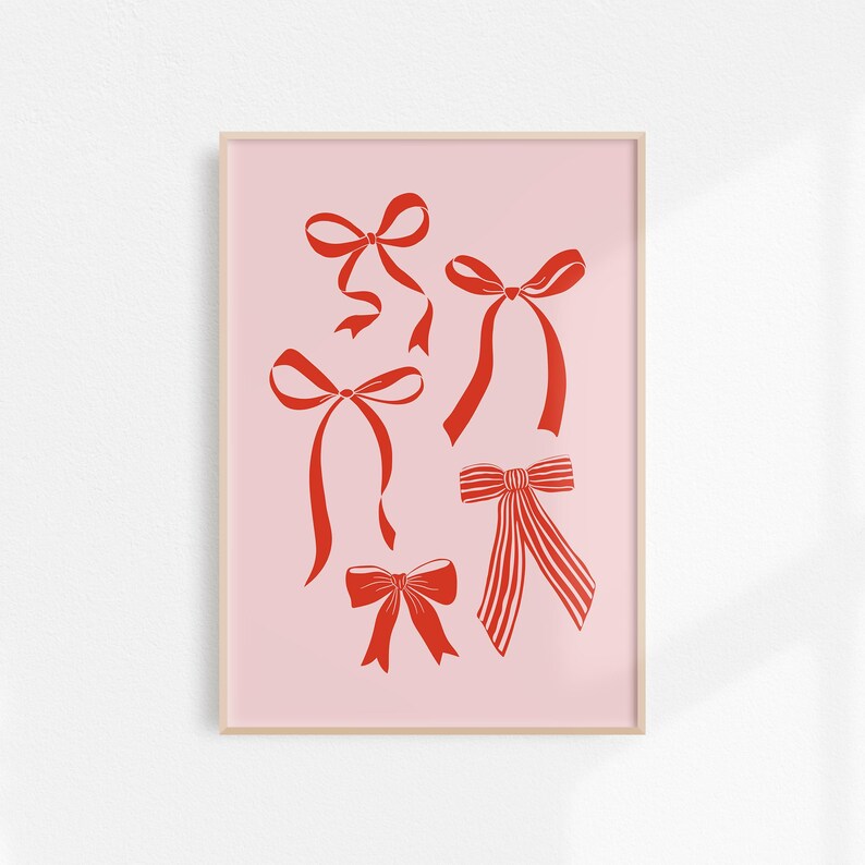 Bows Printable Art Coquette Room Decor, Preppy Bow Poster Aesthetic ...