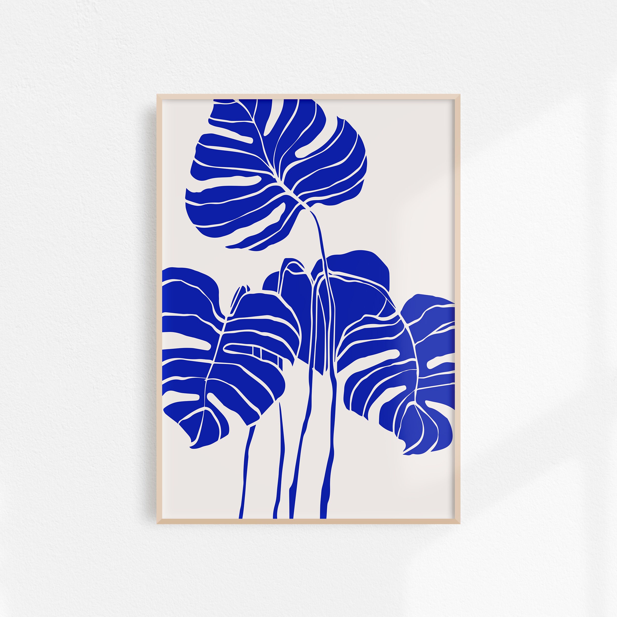 Cobalt Blue Wall Art Botanical Posters, Blue Abstract Leaves Print Set ...