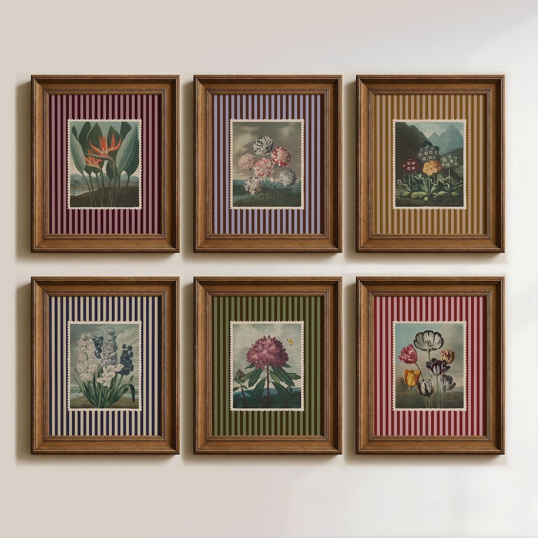 Vintage Botanical Art Set of 6: Maximalist Floral Prints, Eclectic Wall ...