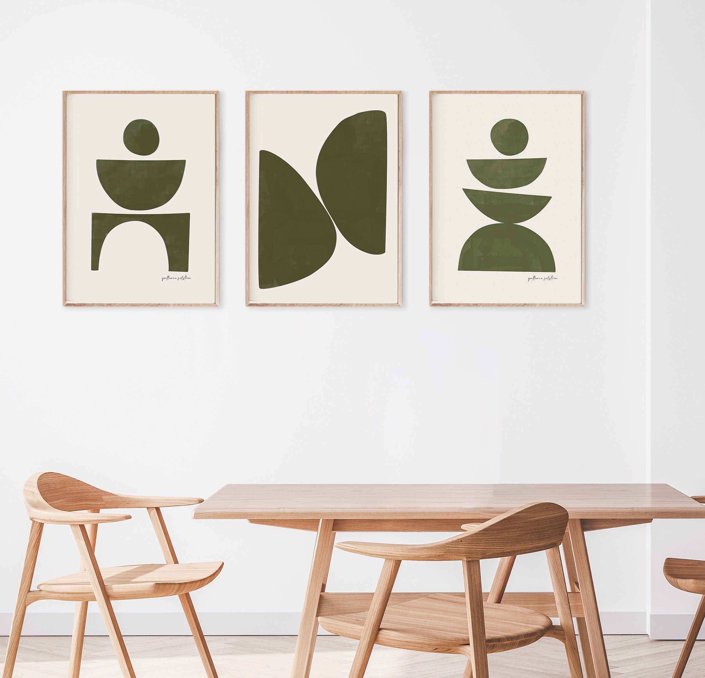 Abstract Wall Art Set of 3 Olive Green Abstract Print Mid | Etsy