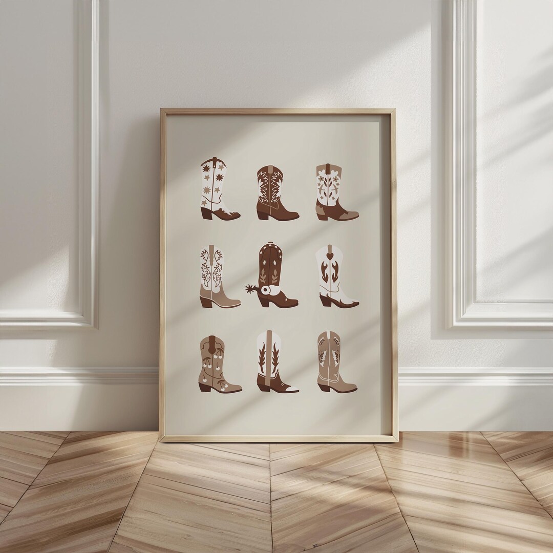 Brown Cowgirl Boot Print Cowboy Boots Poster, Retro Cowgirl Wall Art ...