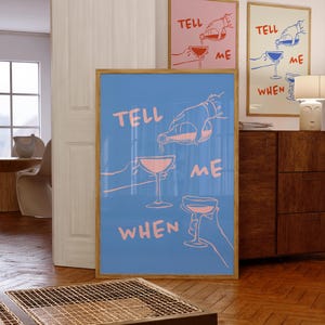 Tell Me When Print Retro Wine Poster, Cheers Printable Art Green & Pink ...