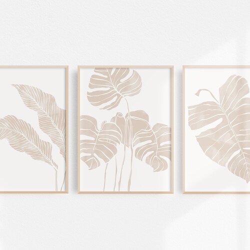 Set of 3 Abstract Print White and Beige Painting Wall Art - Etsy